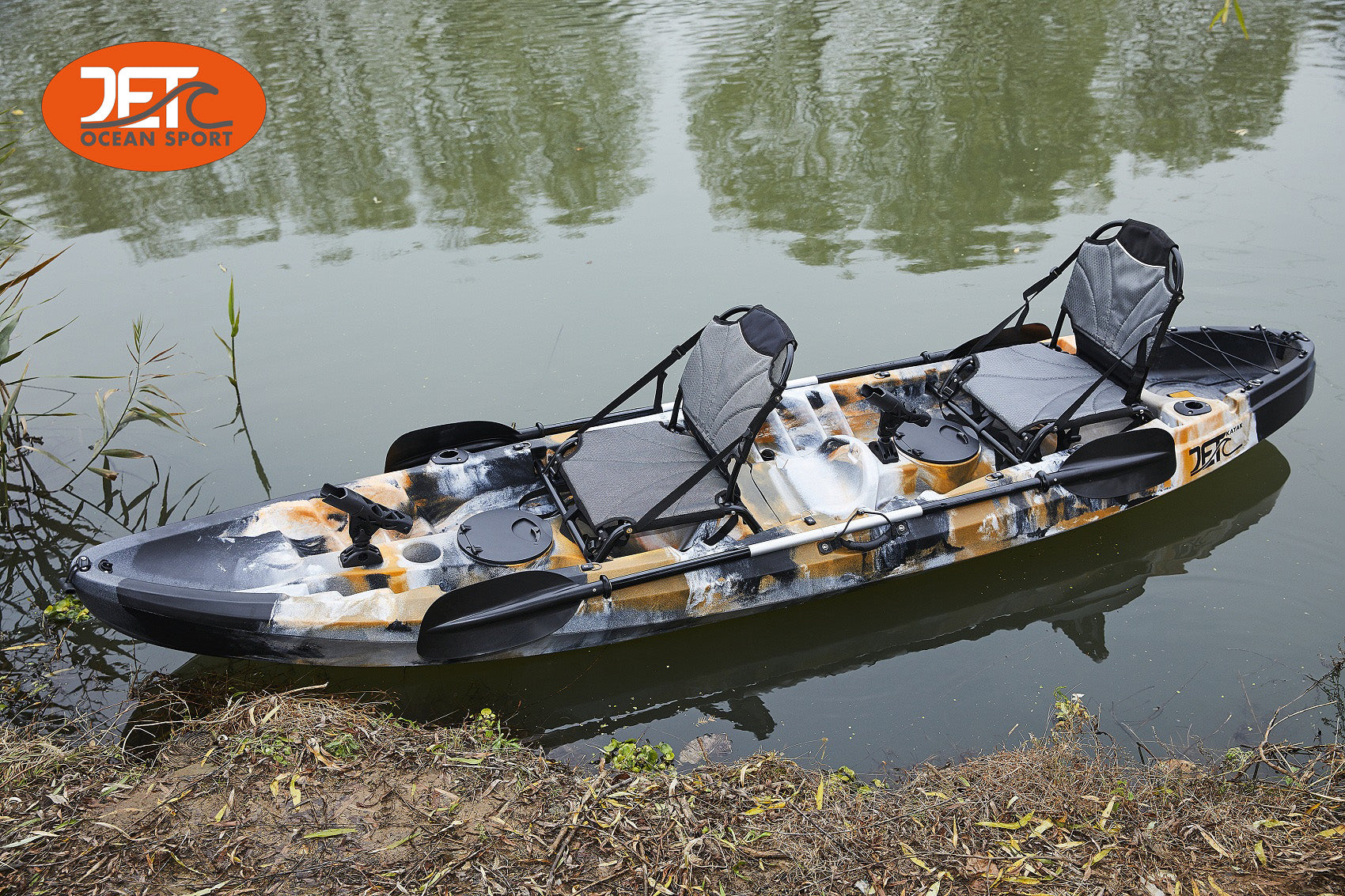 JETA 3.7M 2.5 Seaters 2+1 Double Family Fishing Kayak with Aluminium S ...